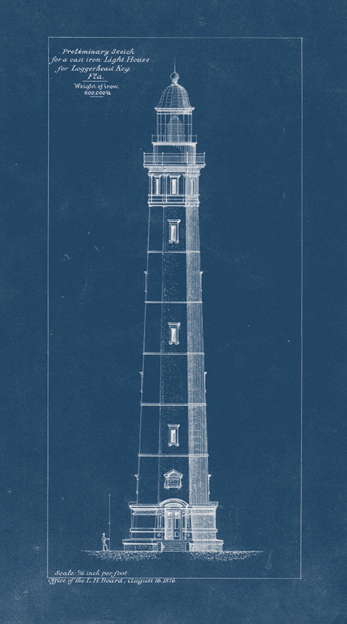 LOGGERHEAD KEY LIGHTHOUSE Florida Blueprint Drawing and - Etsy