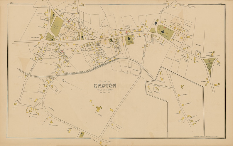 GROTON Massachusetts 1889 Map Replica or Genuine ORIGINAL | Etsy