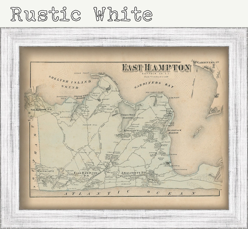 East Hampton New York 1873 Map Replica and GENUINE ORIGINAL - Etsy