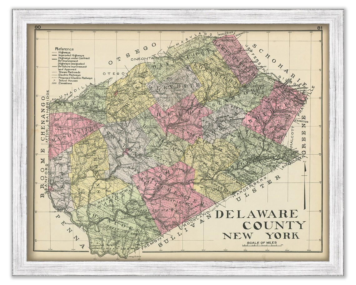 DELAWARE County New York 1912 Map Replica or GENUINE | Etsy