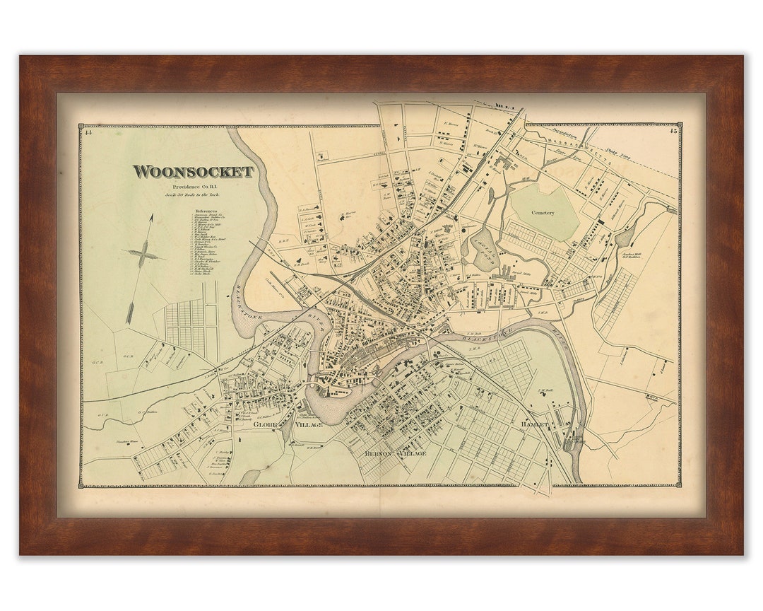 Village of WOONSOCKET, Rhode Island 1870 Map - Etsy