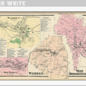 Towns of WARREN and WEST BROOKFIELD, Massachusetts 1870 Map - Etsy