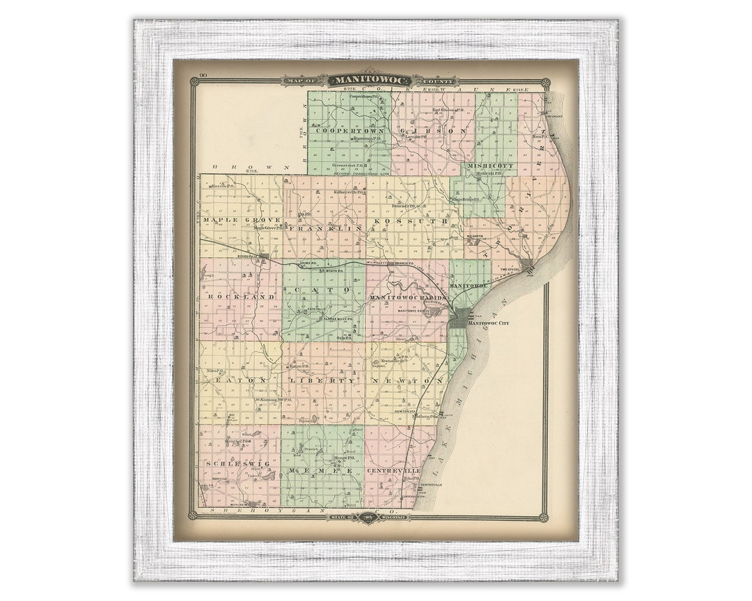 MANITOWOC COUNTY, Wisconsin 1878 Map, Replica or Genuine Original - Etsy