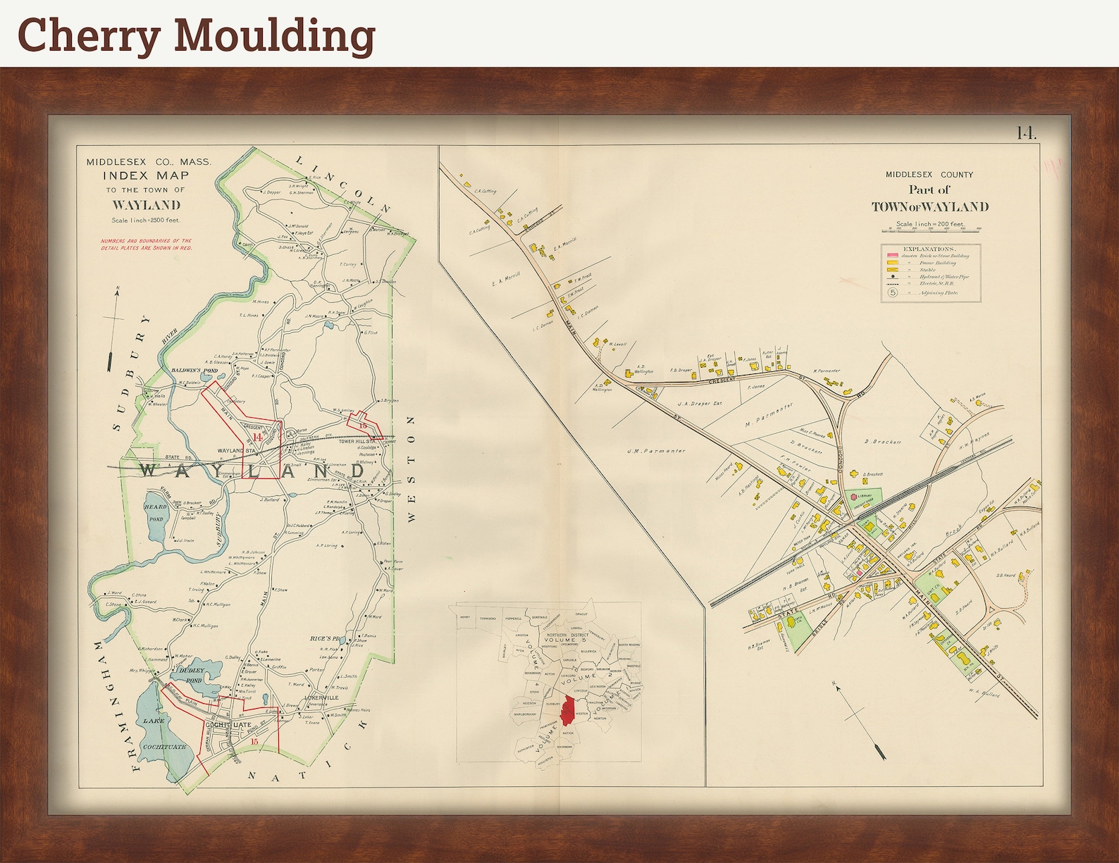 WAYLAND Massachusetts 1908 Map Replica or GENUINE Original | Etsy