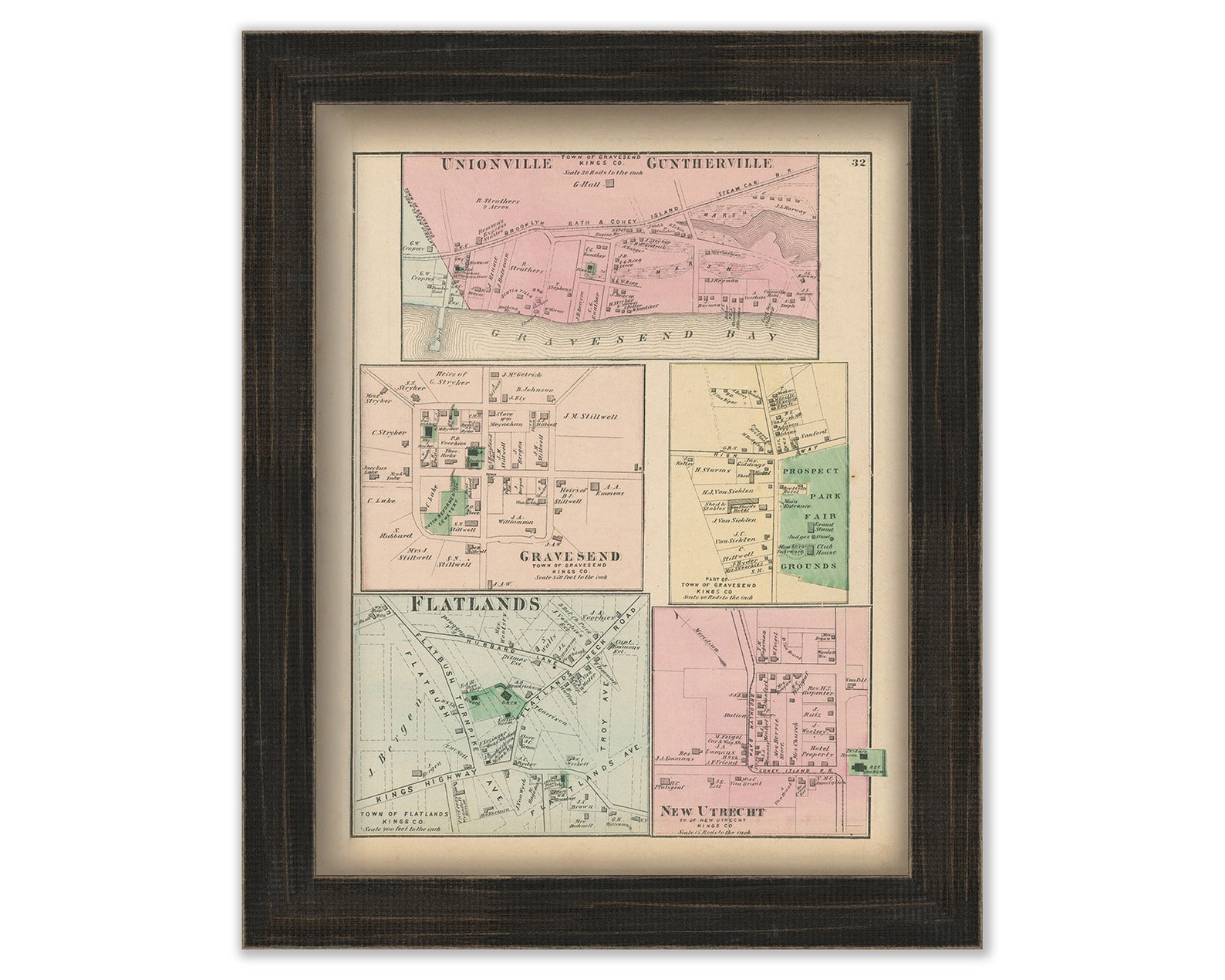 Villages of Brooklyn New York 1873 Map Replica and GENUINE | Etsy