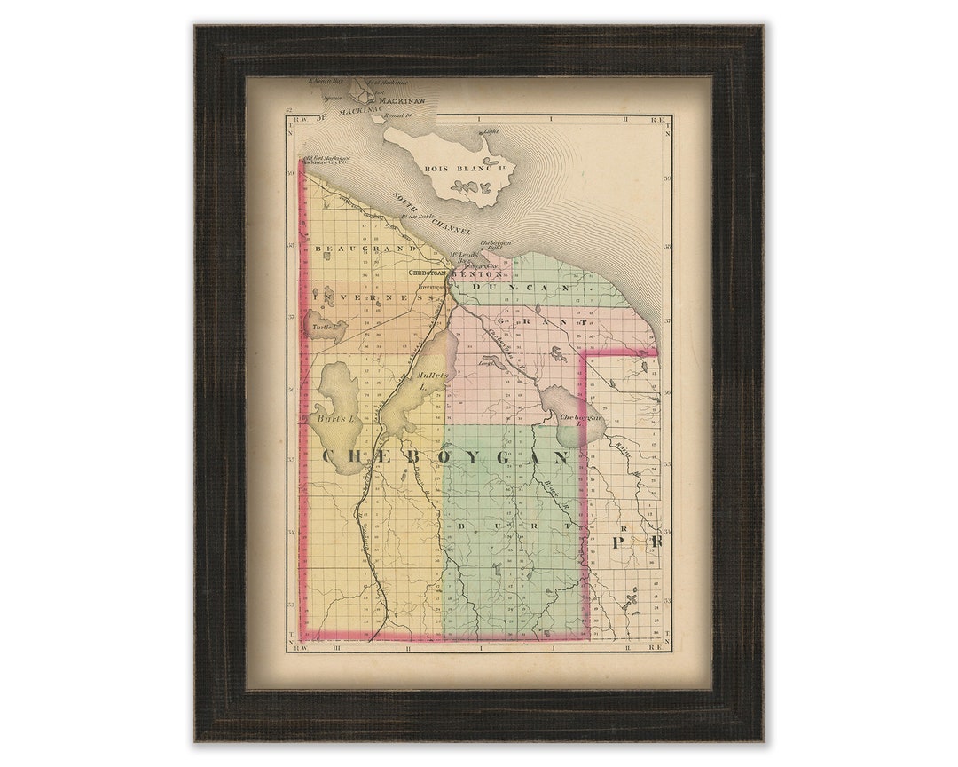 CHEBOYGAN COUNTY, Michigan 1873 Map - Replica or Genuine ORIGINAL - Etsy