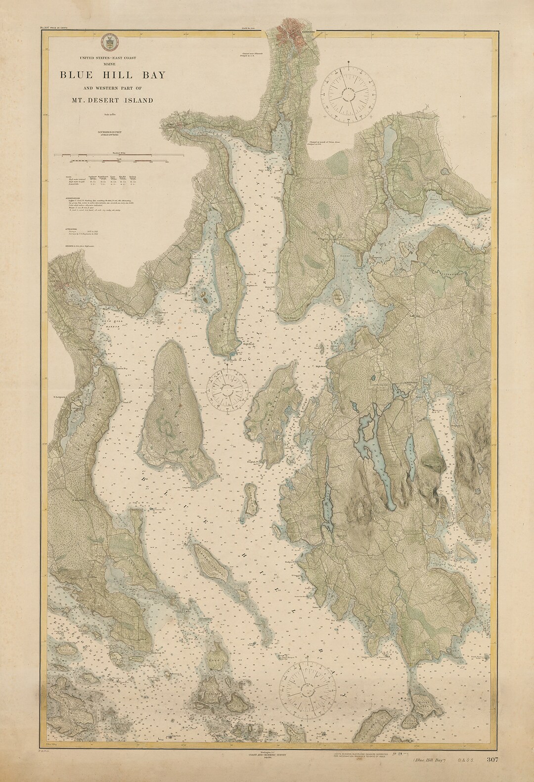 MOUNT DESERT ISLAND and Blue Hill Bay, Maine 1915 Nautical Chart - Etsy