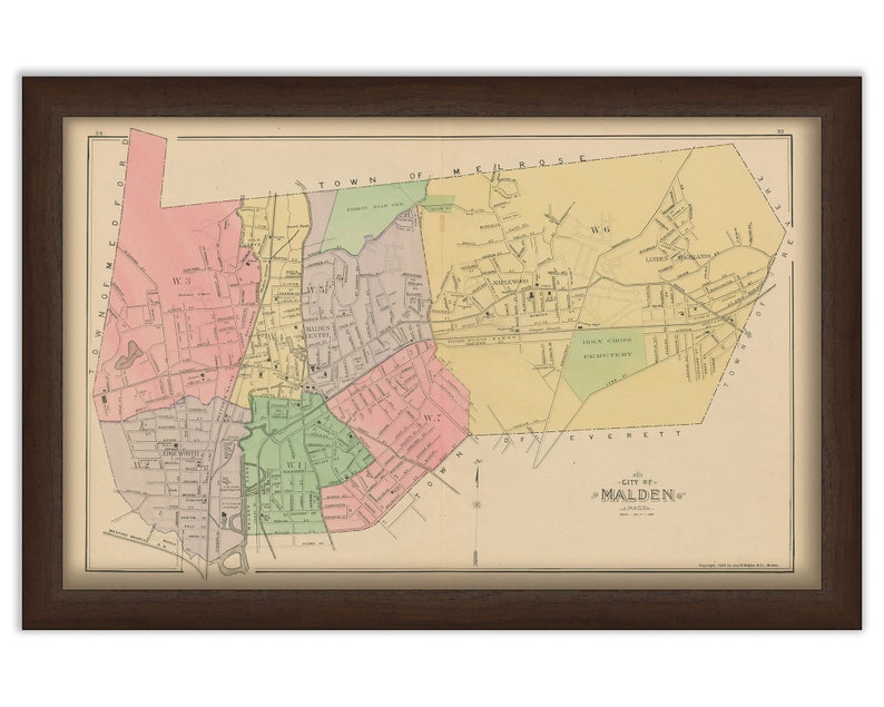 MALDEN Massachusetts 1889 Map Replica or Genuine ORIGINAL - Etsy