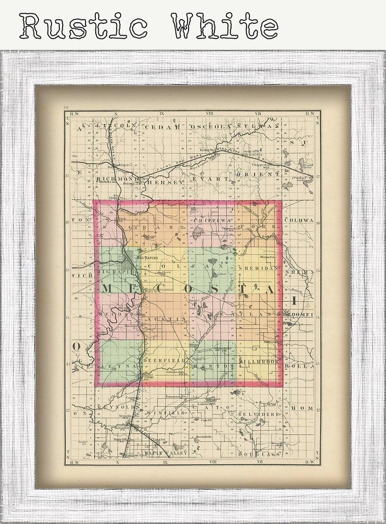 MECOSTA COUNTY, Michigan 1873 Map - Replica or Genuine Original - Etsy