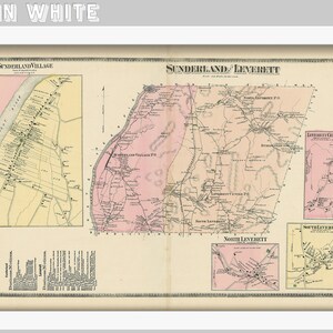 Towns of SUNDERLAND and LEVERETT, Massachusetts 1871 Map - Replica or ...