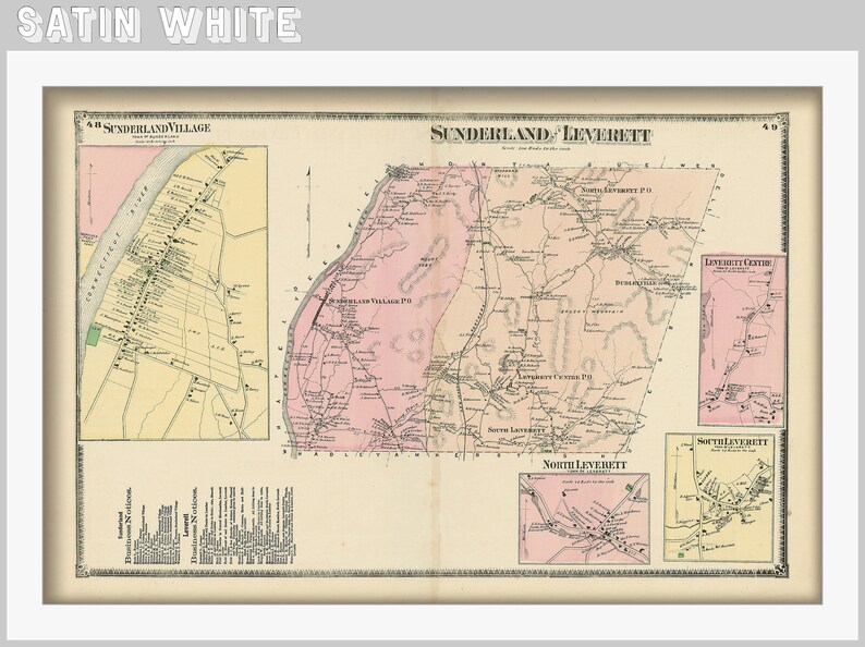 Towns of SUNDERLAND and LEVERETT Massachusetts 1871 Map - Etsy