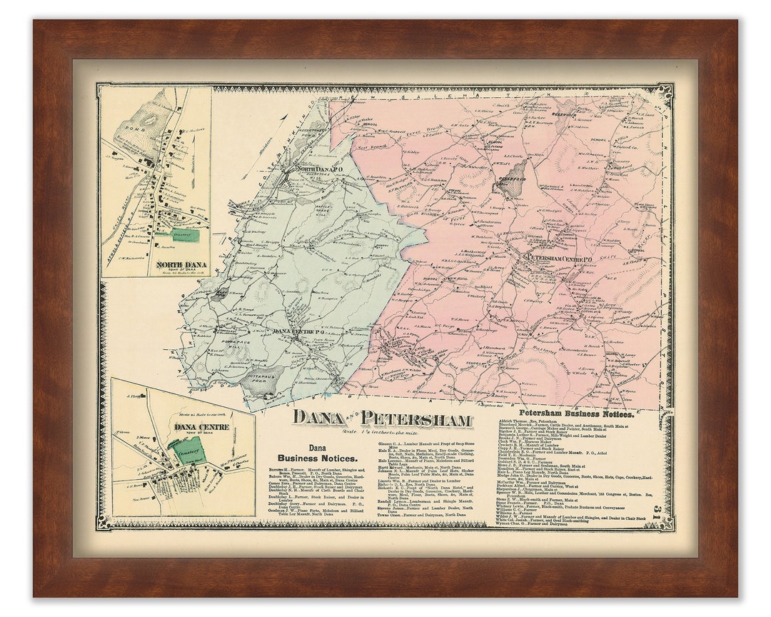Towns of DANA and PETERSHAM, Massachusetts 1870 Maps - Etsy