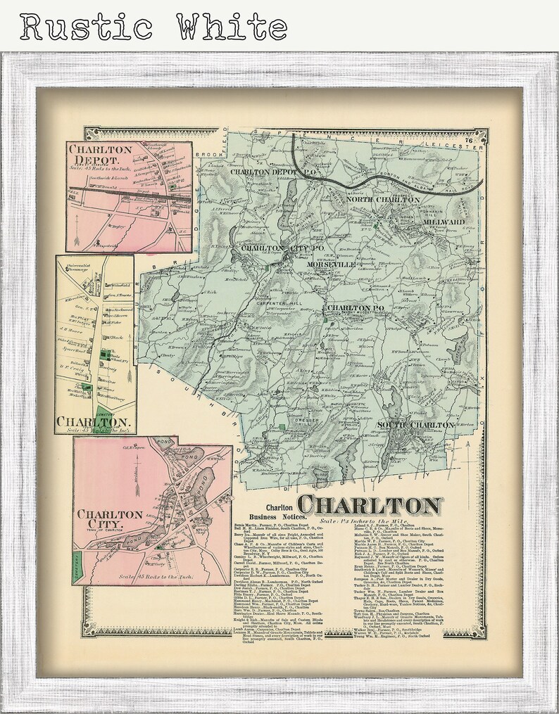 Town of CHARLTON Massachusetts 1870 Map | Etsy
