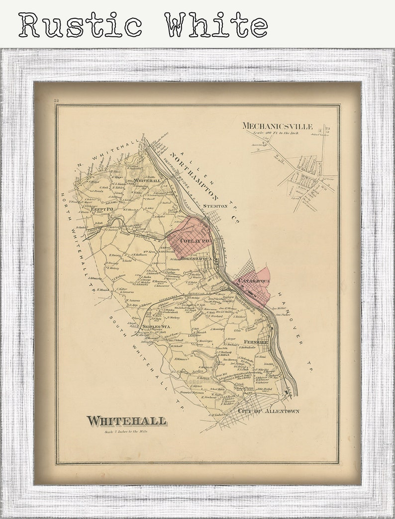 WHITEHALL Pennsylvania 1876 Map Replica or Genuine Original - Etsy