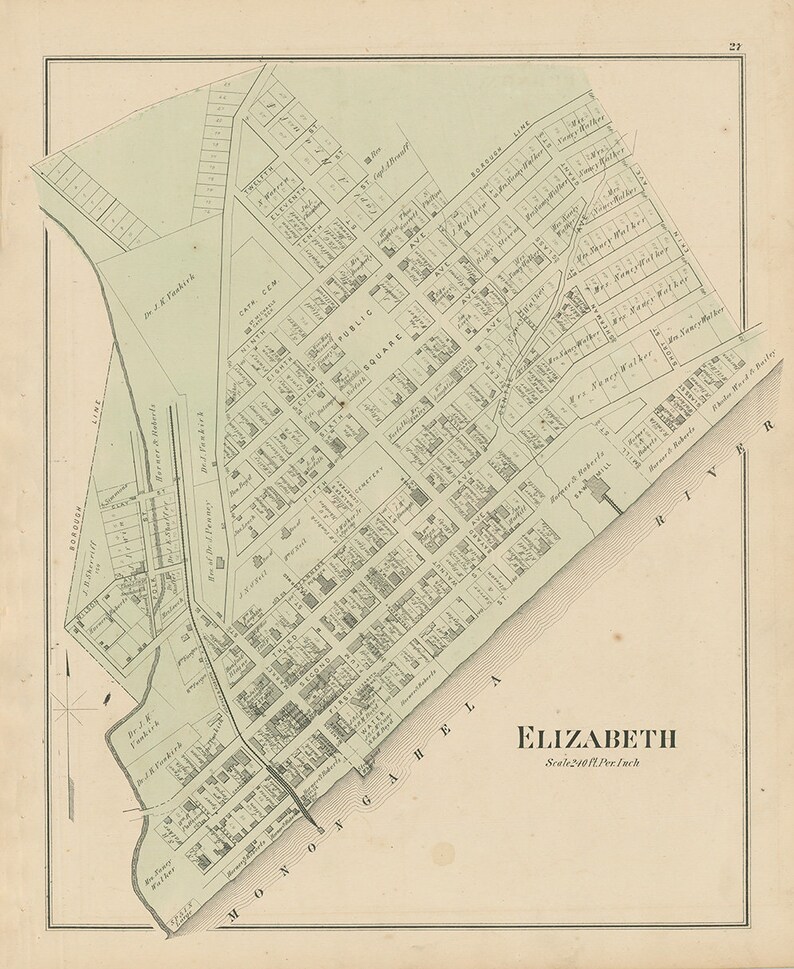 ELIZABETH Pennsylvania 1876 Map Replica or Genuine ORIGINAL | Etsy