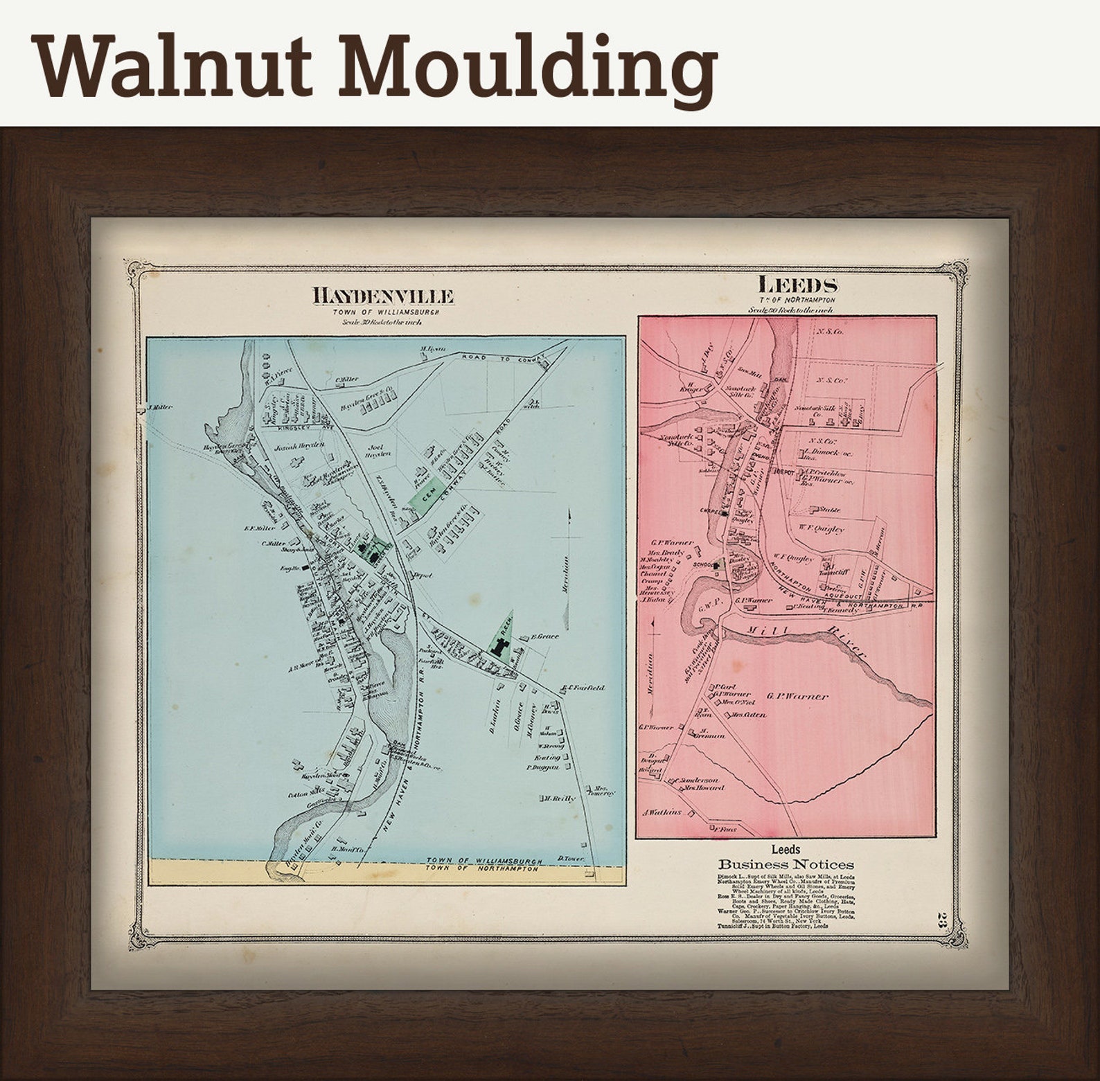Towns of HAYDENVILLE and LEEDS Massachusetts 1873 Map | Etsy