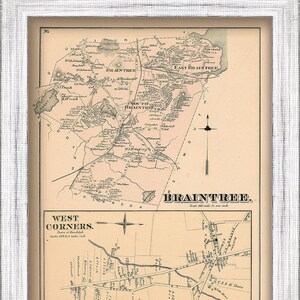 Town of BRAINTREE, Massachusetts 1876 Map - Replica or GENUINE ORIGINAL ...