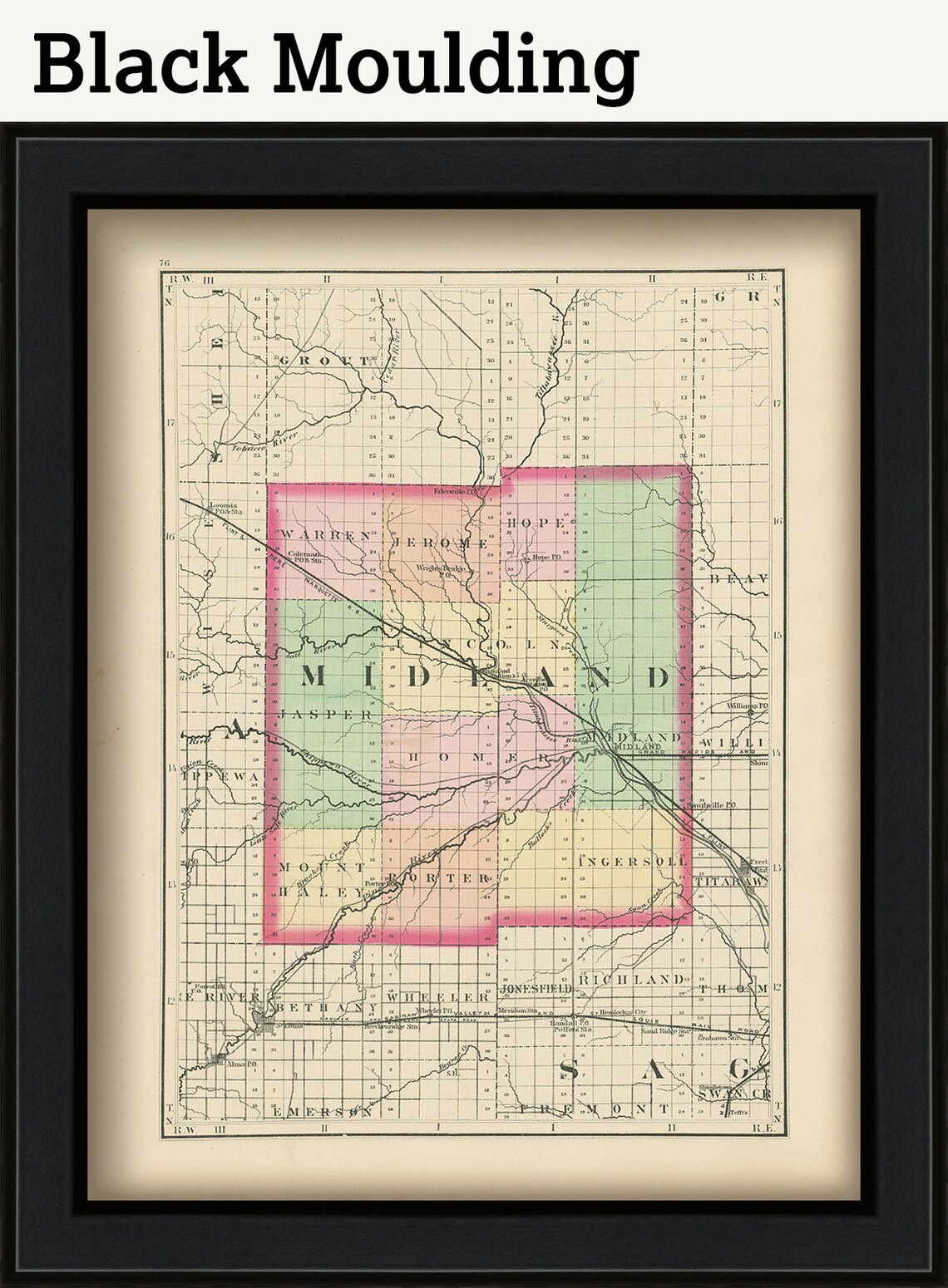 MIDLAND COUNTY Michigan 1873 Map Replica or Genuine | Etsy