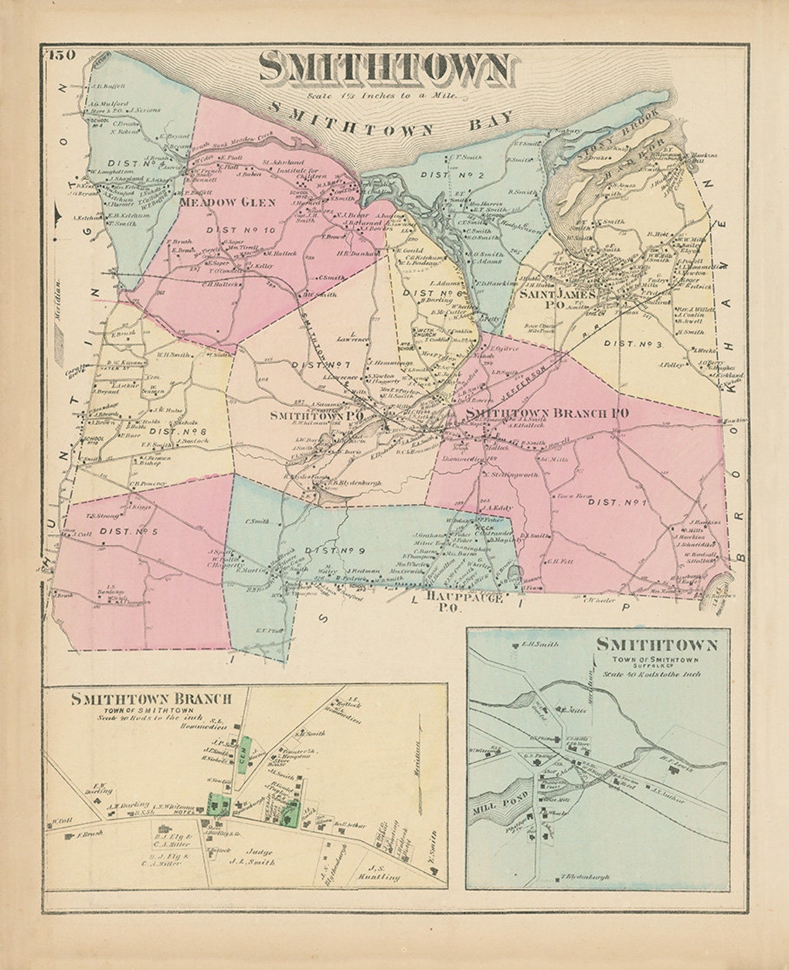 Smithtown, New York 1873 Map, Replica and GENUINE ORIGINAL - Etsy