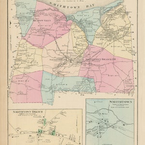 Smithtown, New York 1873 Map, Replica and GENUINE ORIGINAL - Etsy