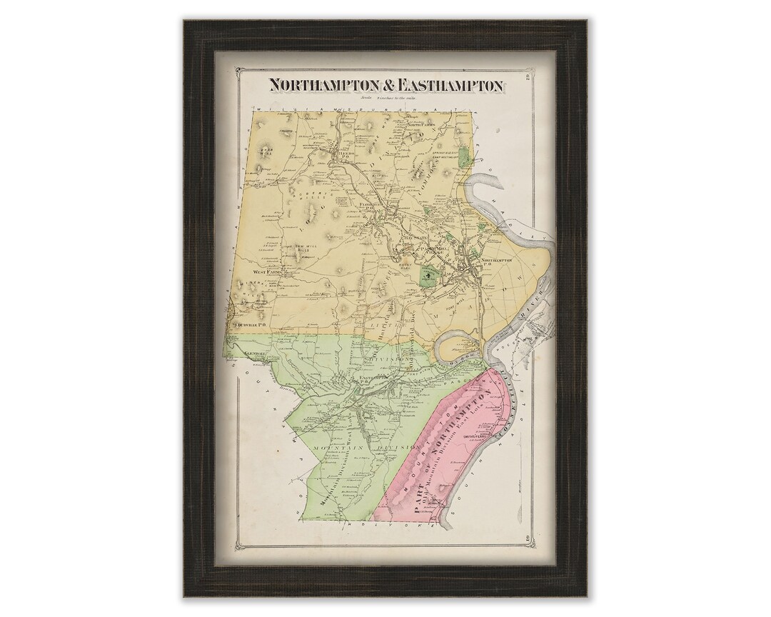 Towns of NORTHAMPTON and EASTHAMPTON, Massachusetts 1873 Map - Etsy