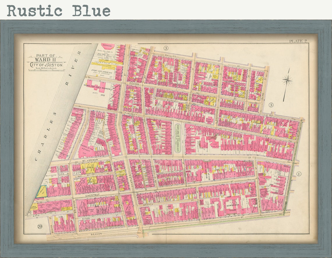 BOSTON 1902 Map Plate 2 Beacon Hill Louisburg Square | Etsy