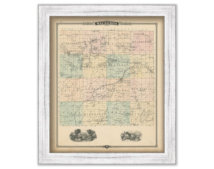 WAUKESHA COUNTY, Wisconsin 1878 Map, Replica or Genuine Original - Etsy