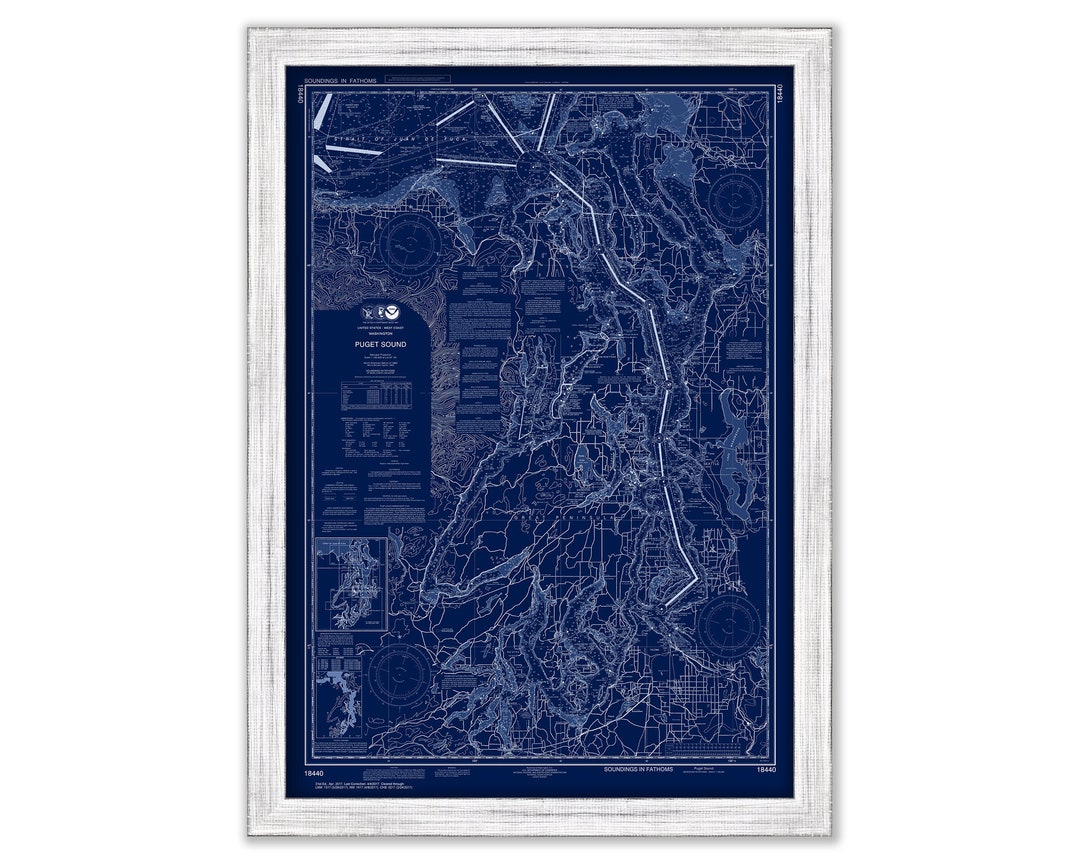 SEATTLE - TACOMA and Puget Sound, Washington - Blueprint Nautical Chart ...