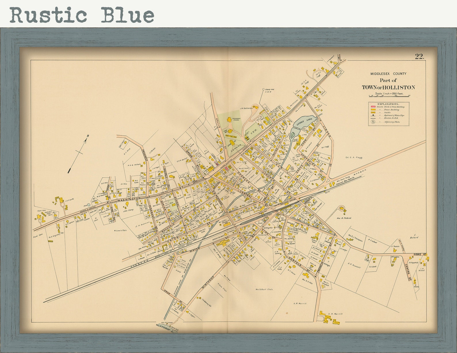 Village of HOLLISTON Massachusetts 1908 Map Replica or | Etsy