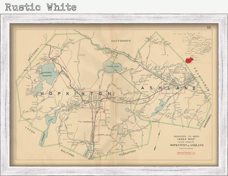 HOPKINTON and ASHLAND Massachusetts 1908 Map Replica or - Etsy