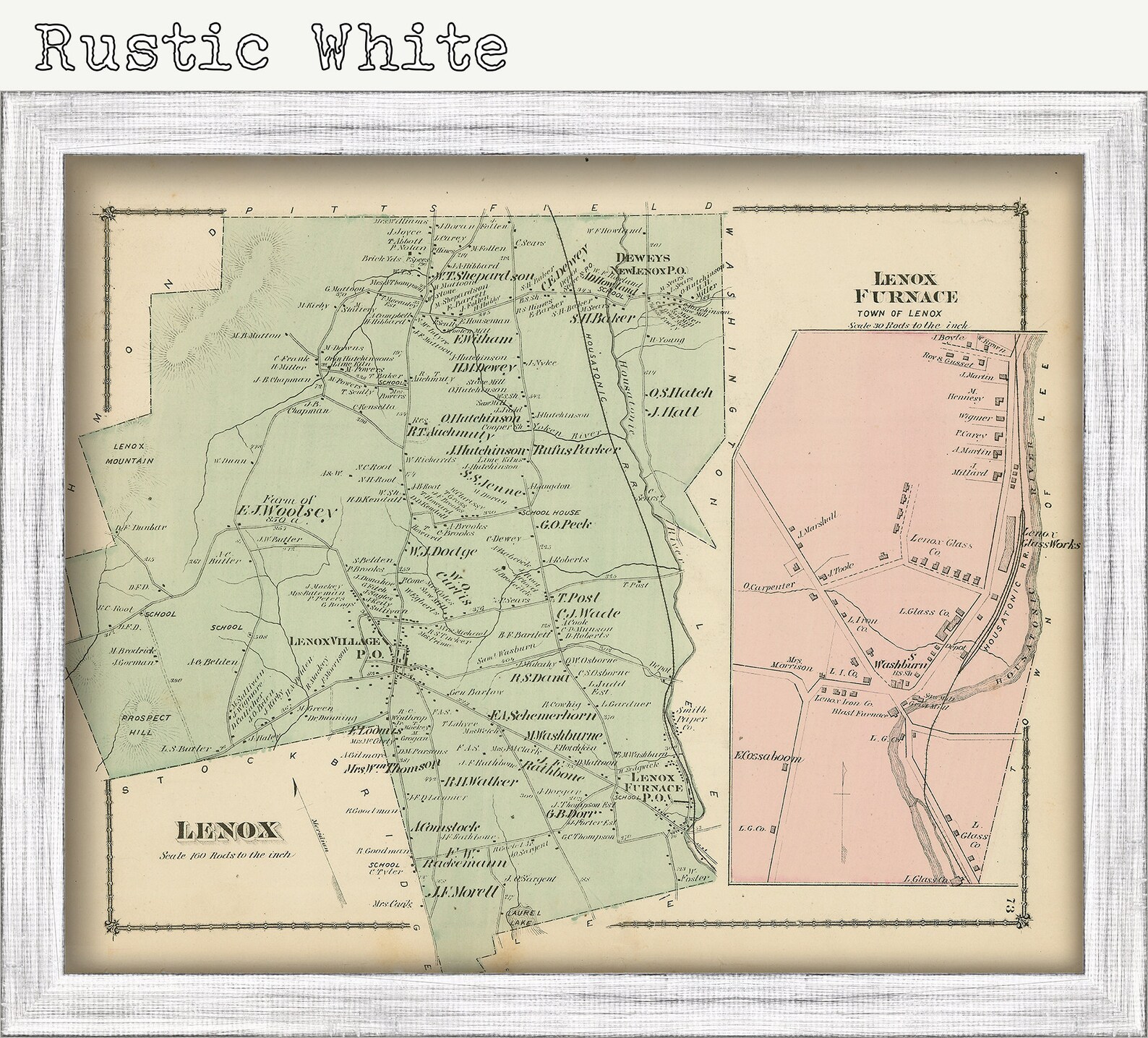 Town of Lenox Massachusetts 1876 Map-colored Reproduction - Etsy