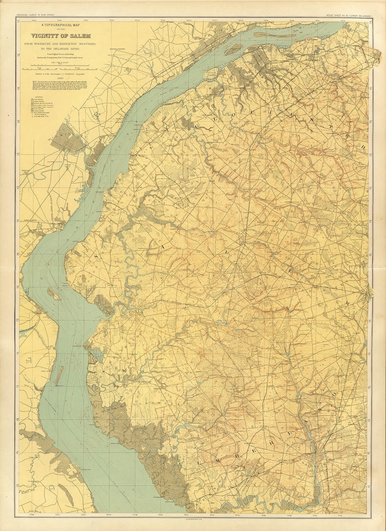 DELAWARE RIVER, New Jersey - 1888 Topographical Map - Etsy