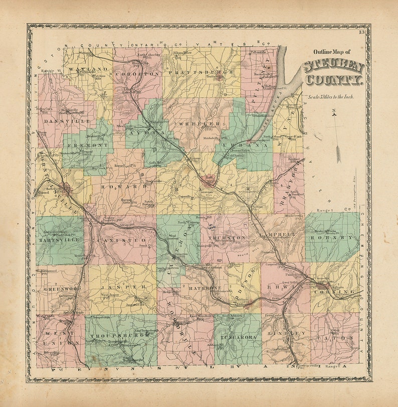STEUBEN COUNTY, New York 1873 Map, Replica or Genuine ORIGINAL - Etsy