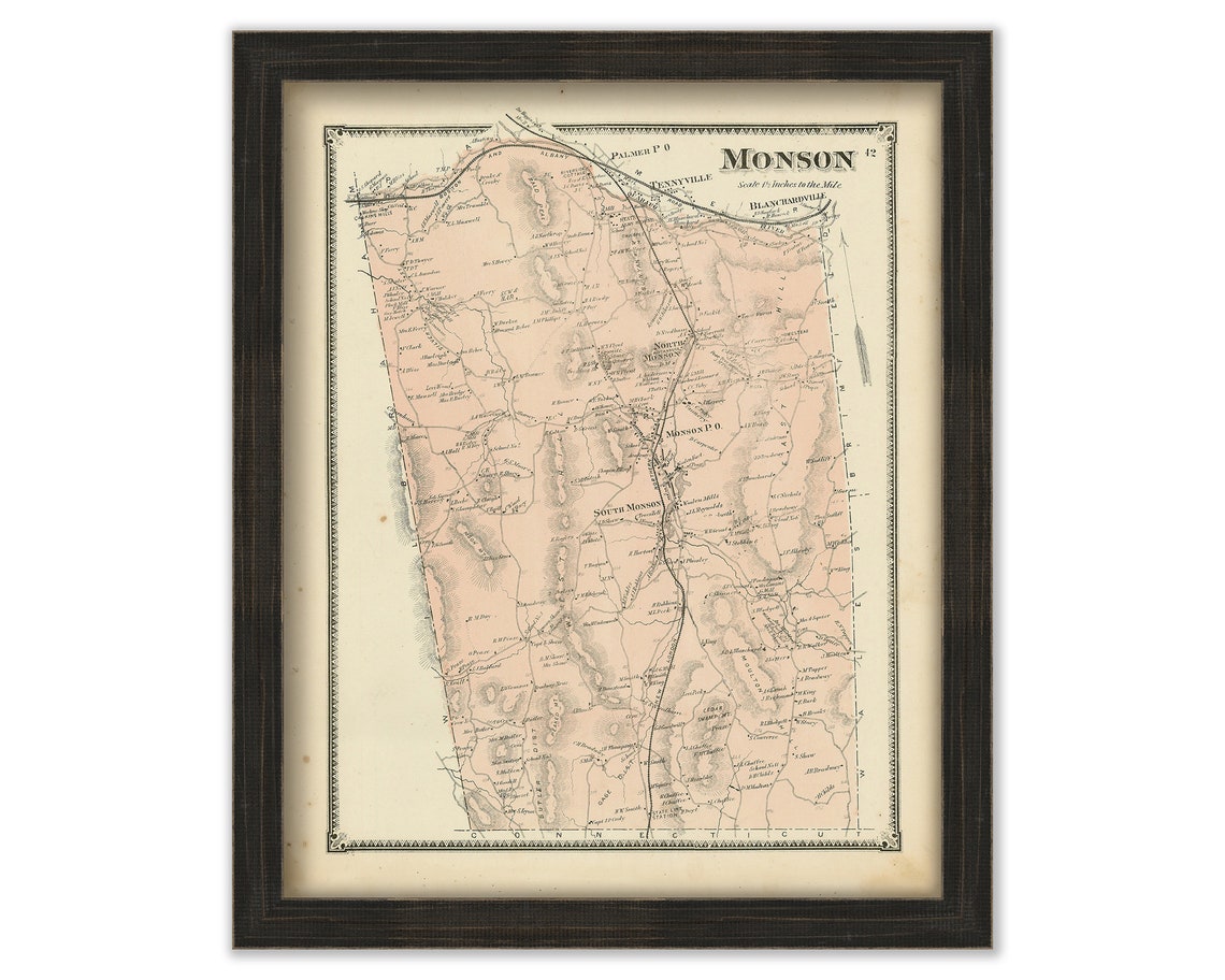 Town of MONSON, Massachusetts 1870 Map - Etsy
