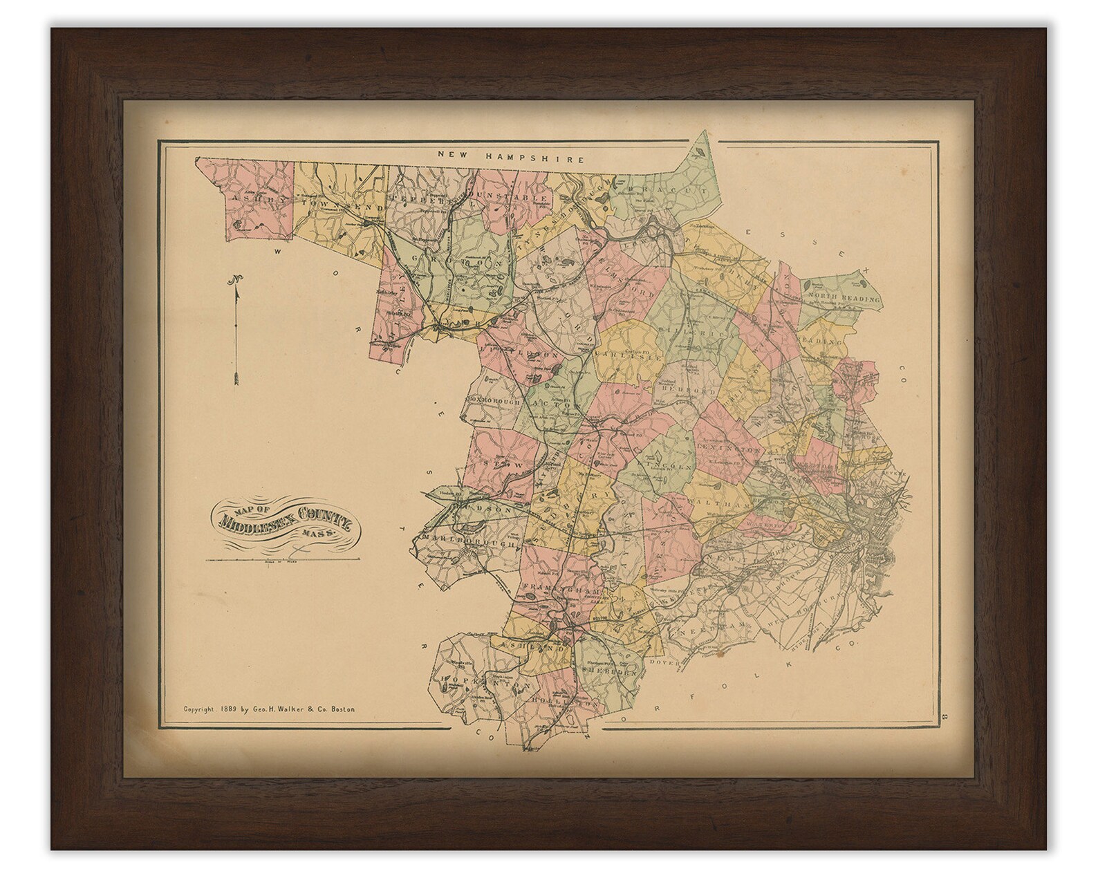 MIDDLESEX COUNTY Massachusetts 1889 Map Replica or Genuine - Etsy