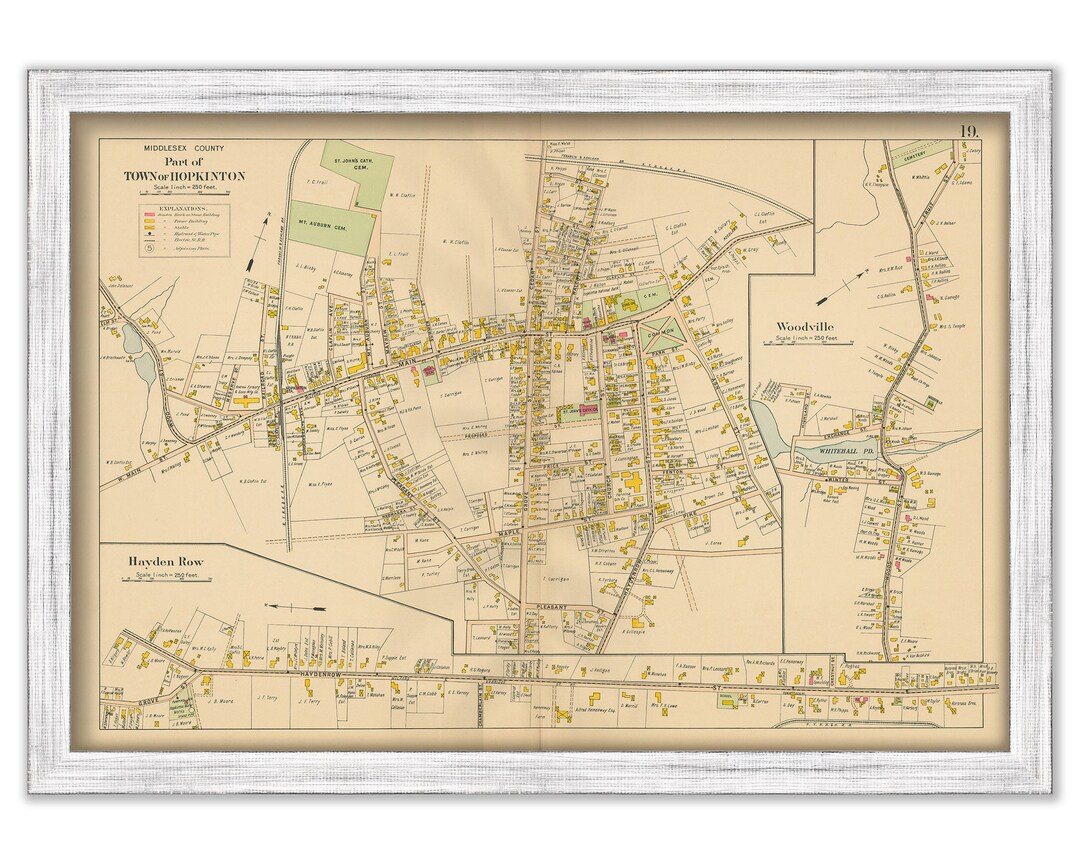 Village of HOPKINTON, Massachusetts 1908 Map - Replica or GENUINE ...