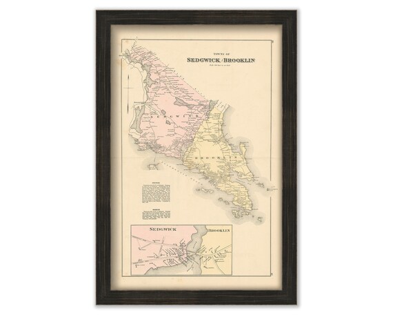 SEDGWICK and BROOKLIN Maine 1881 Map Replica or Genuine | Etsy