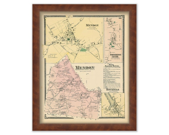 Town of MENDON Massachusetts 1870 Map | Etsy