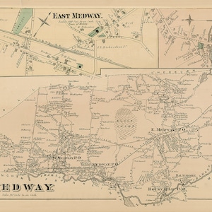 Town of MEDWAY, Massachusetts 1876 Map - Replica or GENUINE ORIGINAL - Etsy