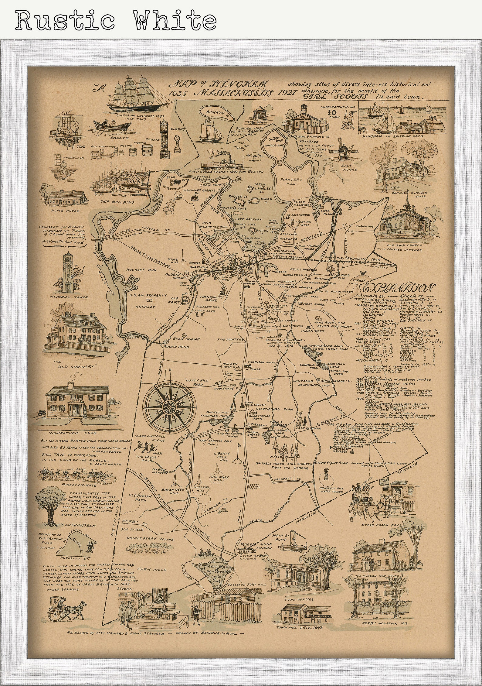 Pictorial Map of HINGHAM, Massachusetts 1635 to 1927 - Etsy