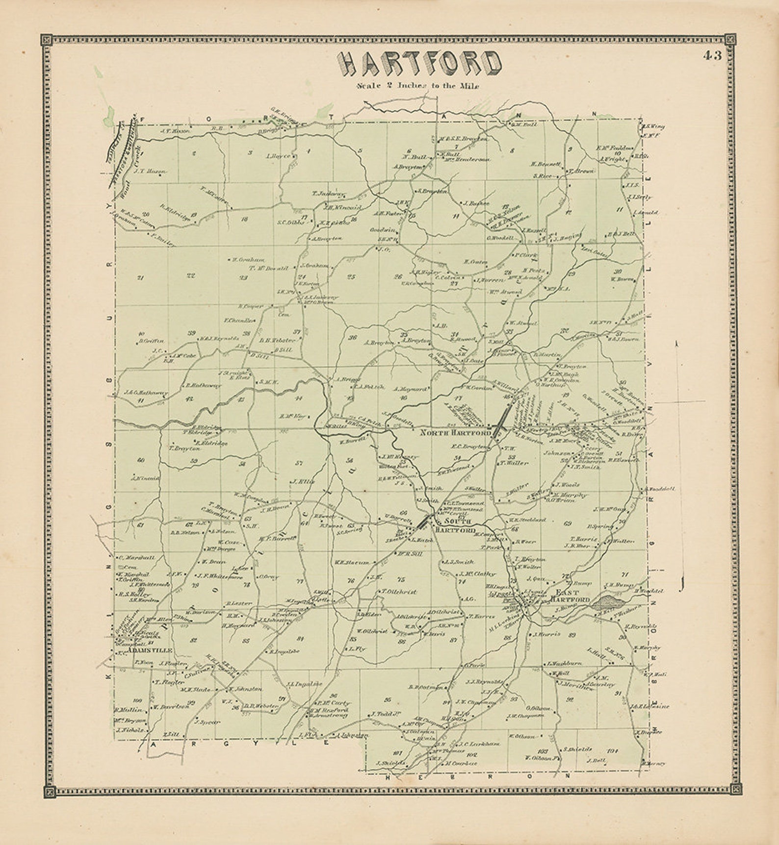 Town of HARTFORD, New York 1866 Map - Etsy