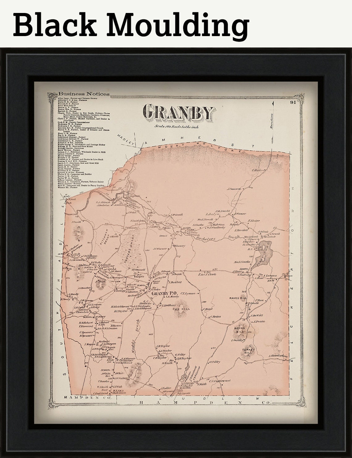 Town of GRANBY, Massachusetts 1873 Map - Etsy