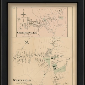 Village of WRENTHAM, Massachusetts 1876 Map - Replica or GENUINE ...