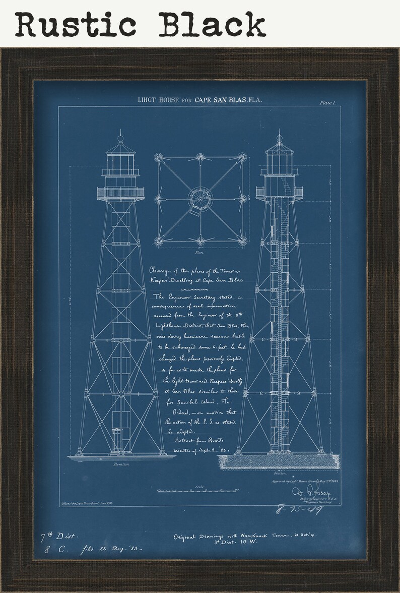 CAPE SAN BLAS Lighthouse Florida Blueprint Drawing and Plan - Etsy