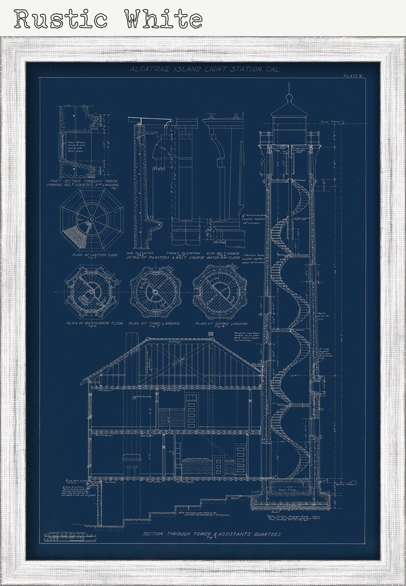 ALCATRAZ ISLAND LIGHTHOUSE, California - Blueprint Drawing and Plan of ...