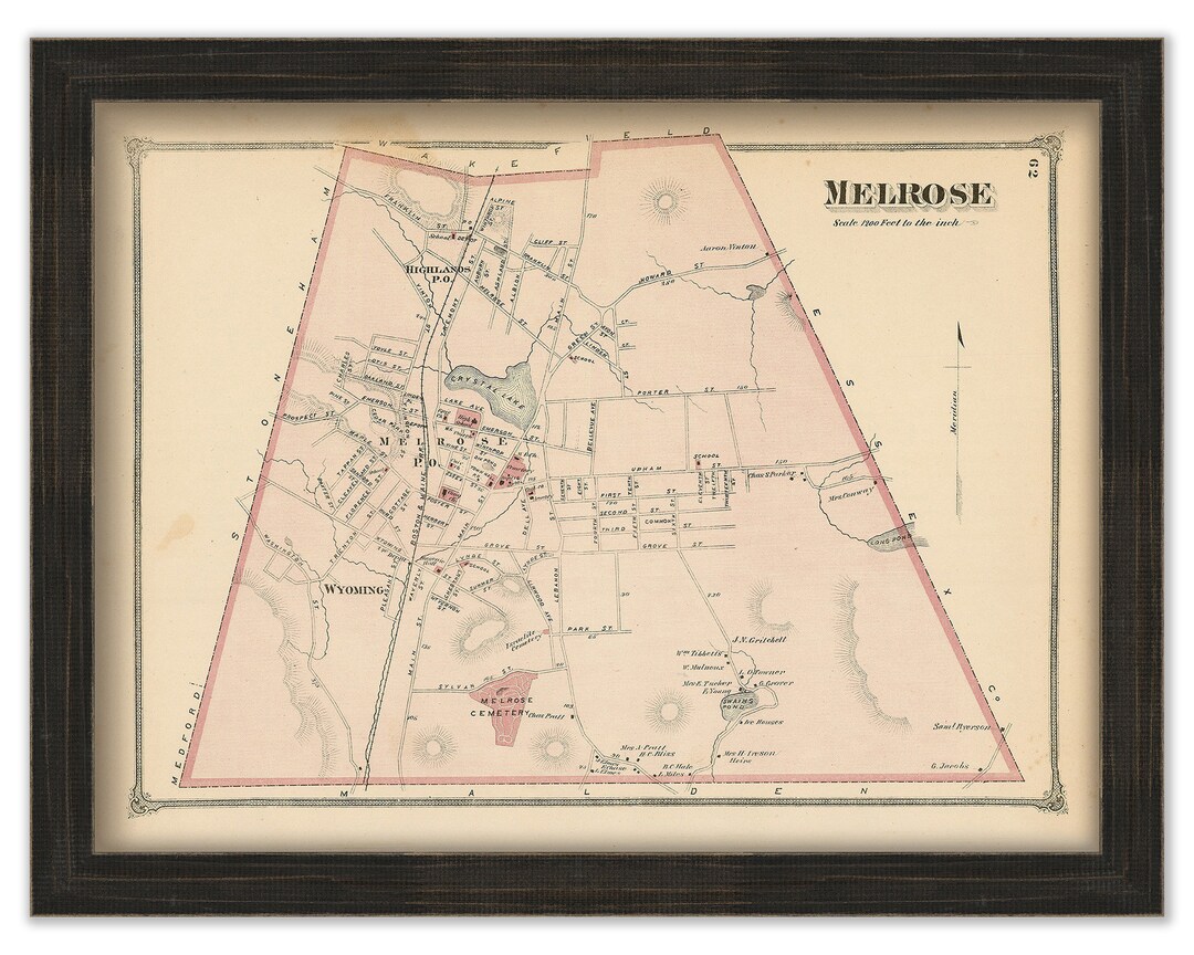 MELROSE, Massachusetts 1875 Map - Replica or Genuine ORIGINAL - Etsy