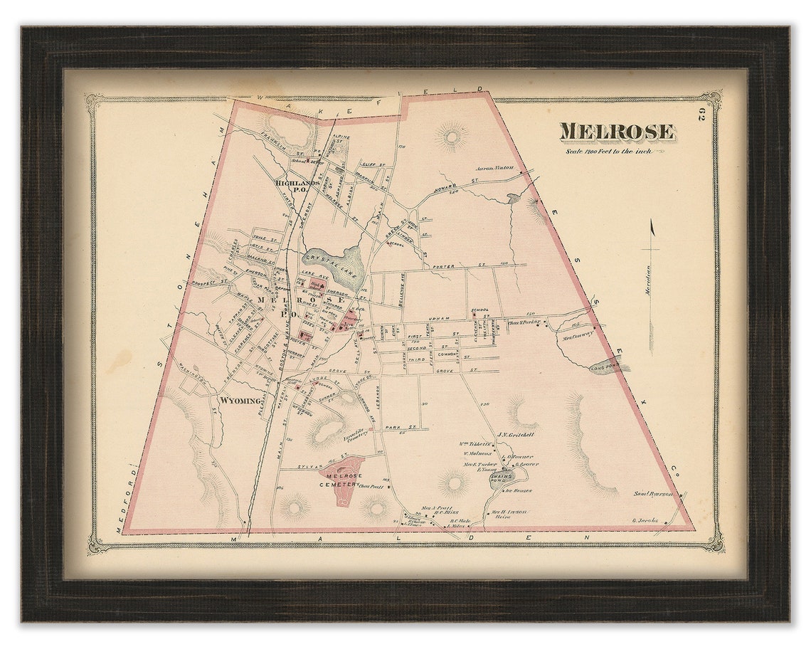 MELROSE, Massachusetts 1875 Map - Replica or Genuine ORIGINAL - Etsy