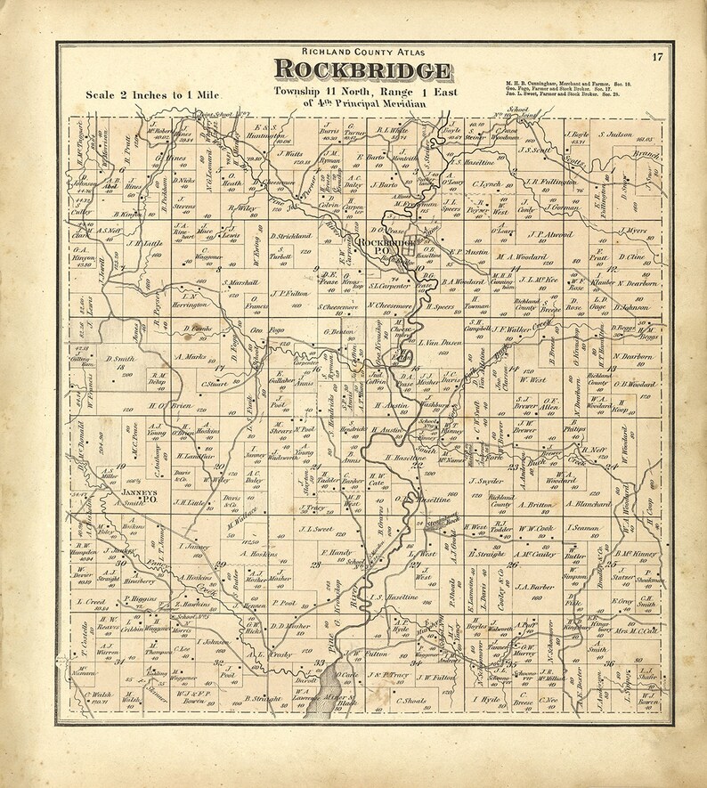 ROCKBRIDGE Richland County Wisconsin 1874 Map - Etsy