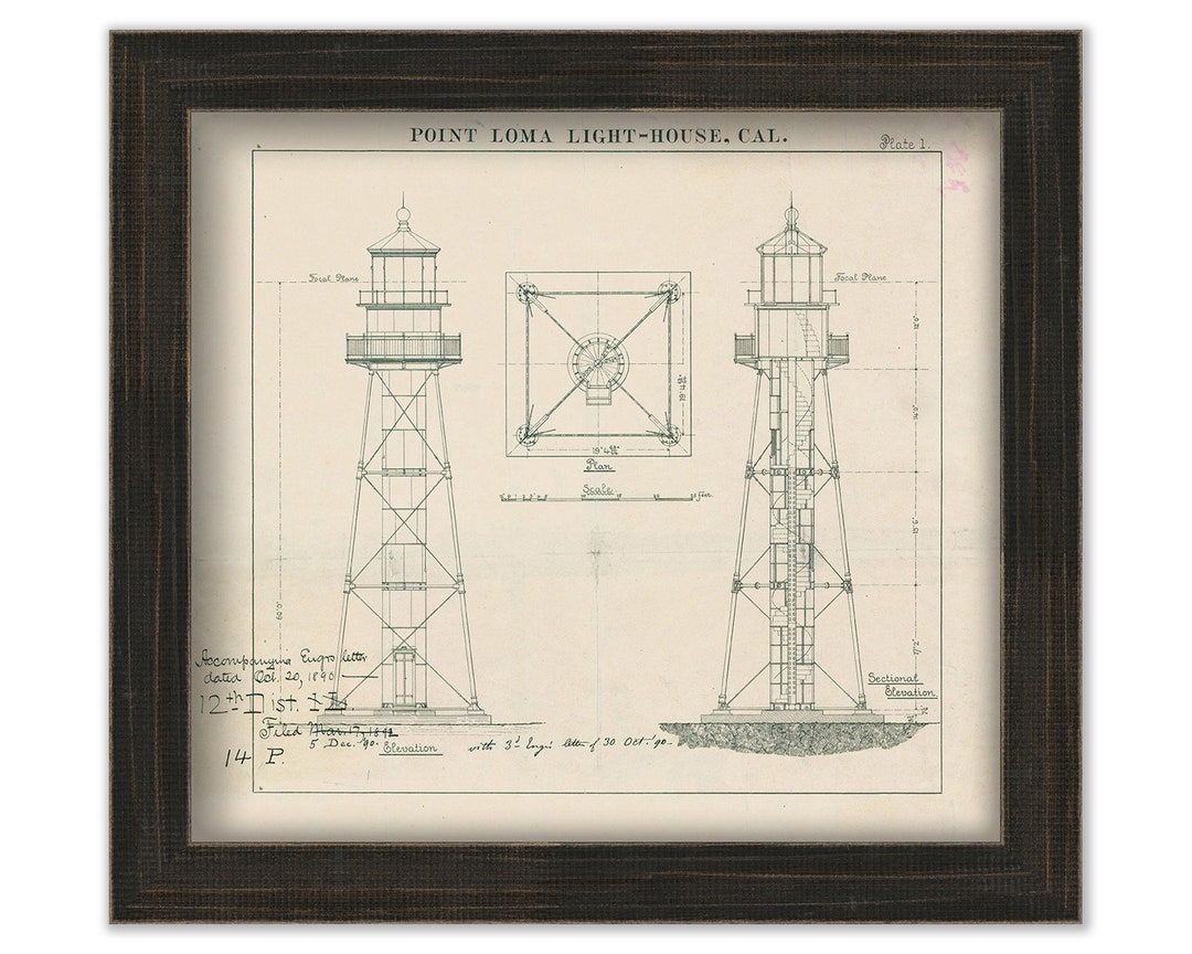 POINT LOMA LIGHTHOUSE, California - Drawing and Plan of the Lighthouse ...