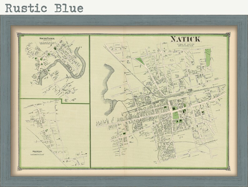 Village of NATICK Massachusetts 1875 Map Replica or Genuine | Etsy